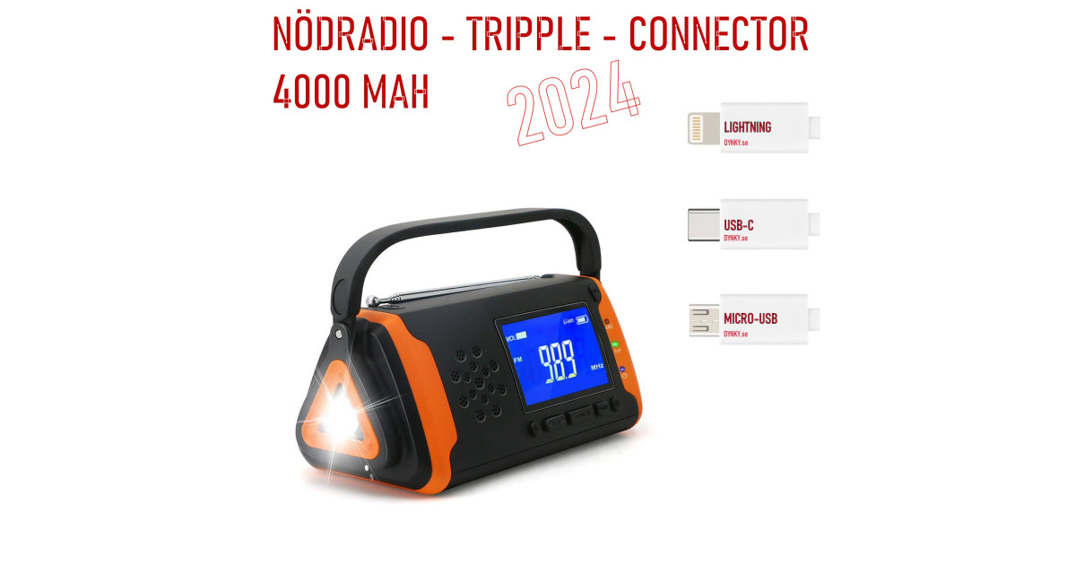 Nödradio Delux 4000mAh Powerbank Dynamo VevLaddning Solcell SOS